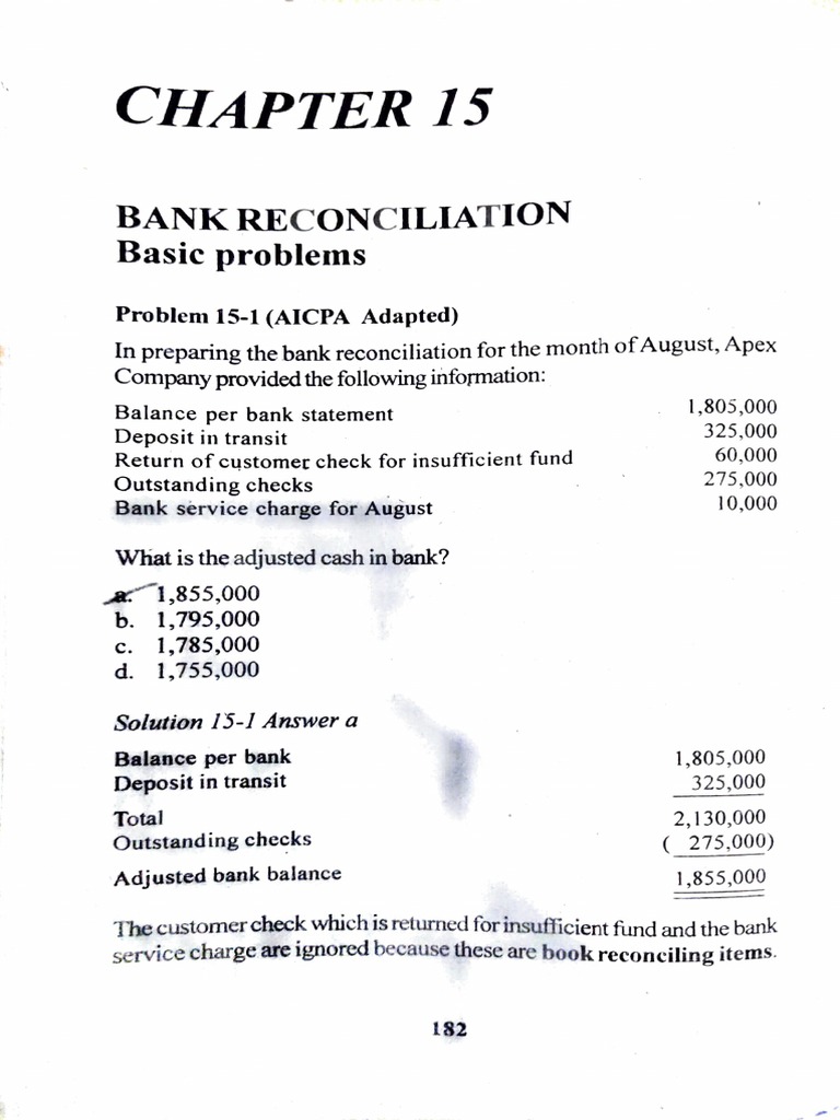 Bank Reconciliation Adjusted Cash Calculation | PDF | Cheque | Deposit ...