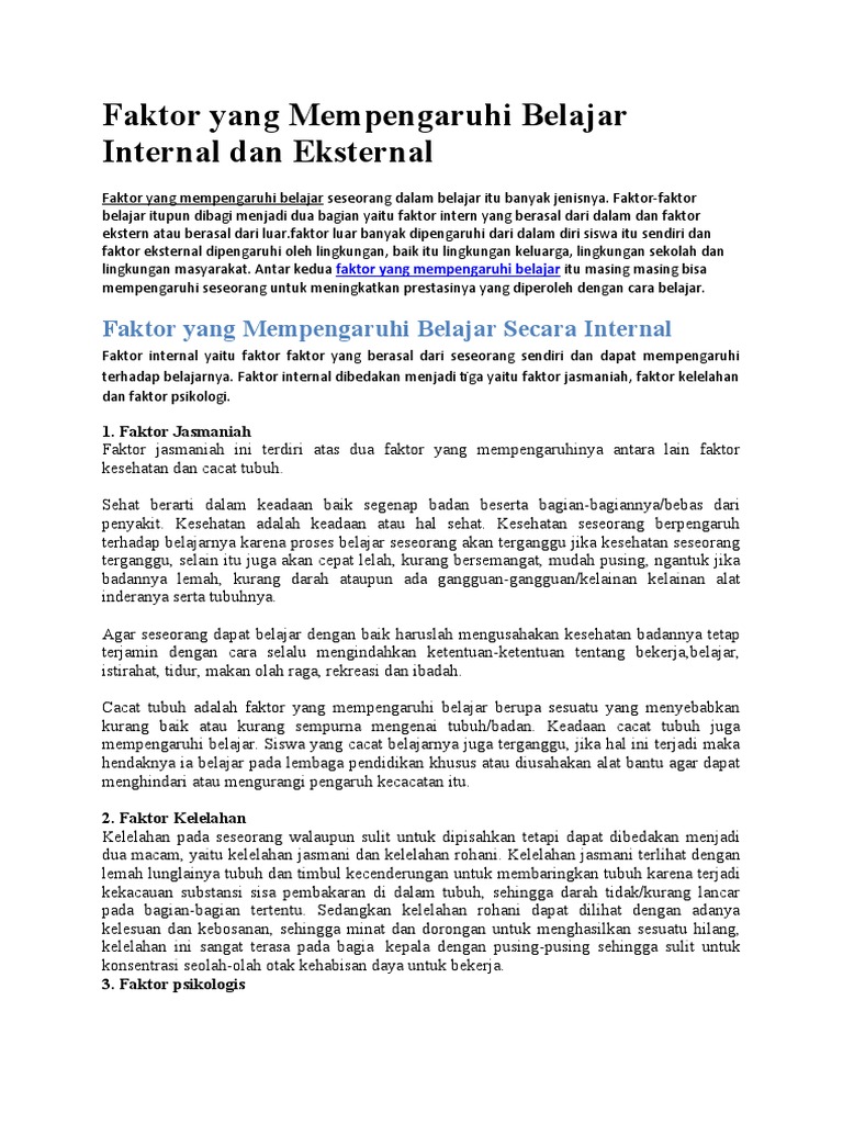 Faktor Yang Mempengaruhi Belajar Interna | PDF