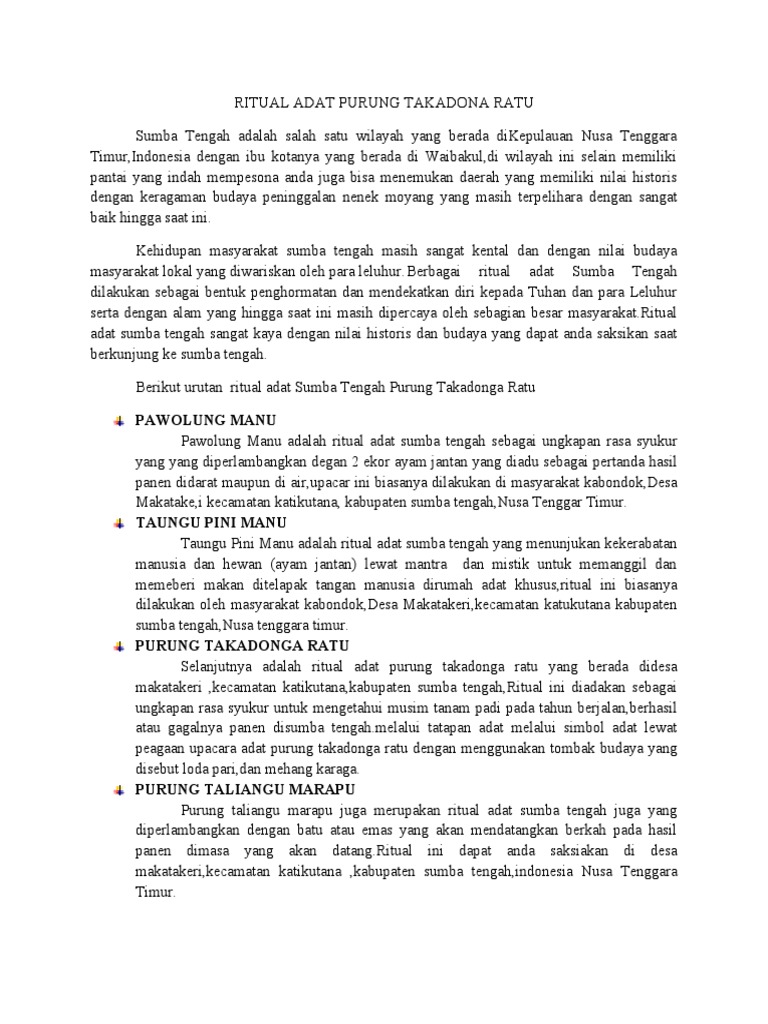 Ritual Adat Purung Takadona Ratu | PDF
