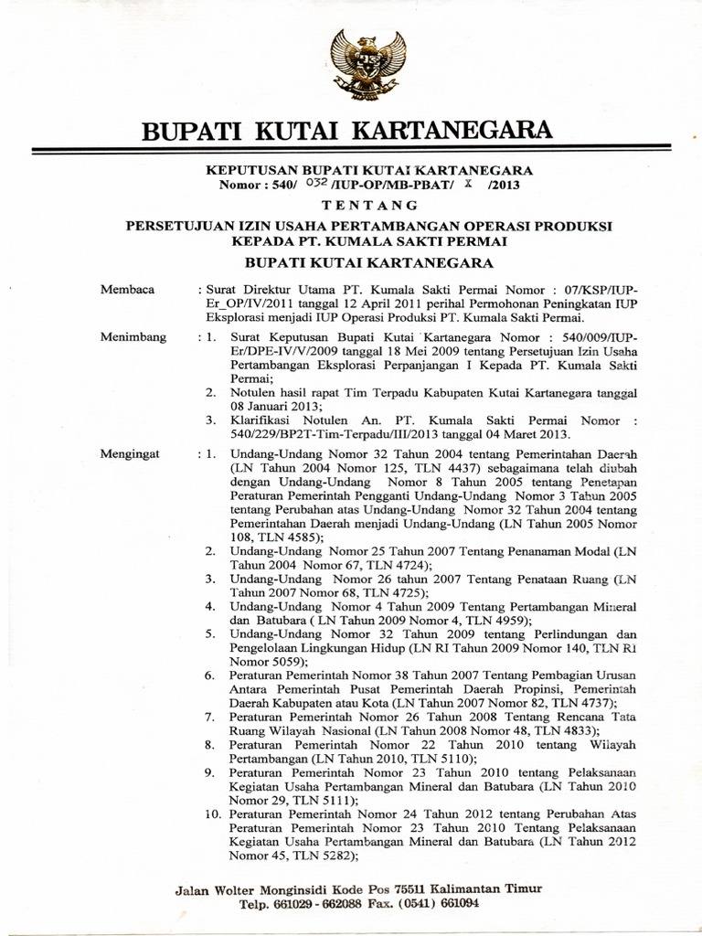 Iup Op PT Kumala Sakti Permai | PDF