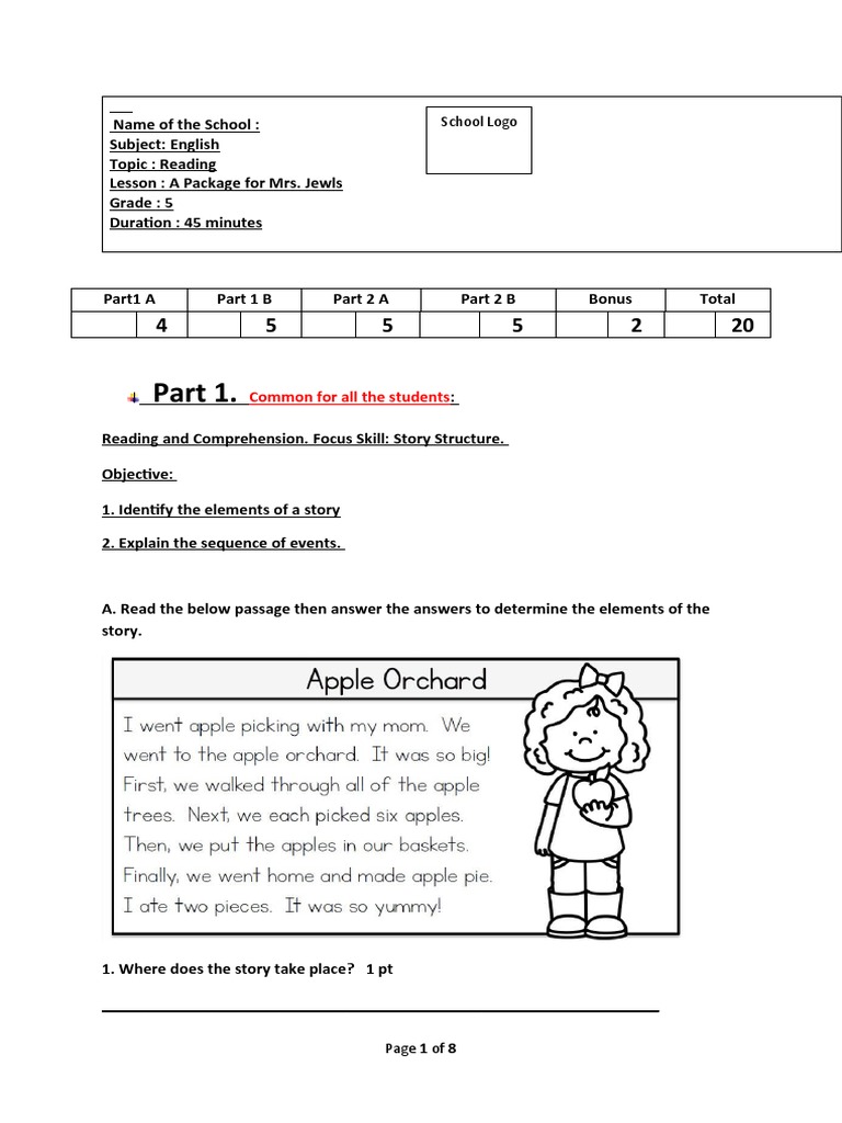 Reading Comprehension Lesson on "A Package for Mrs. Jewls | PDF ...