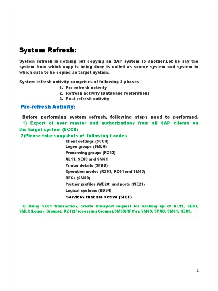 System Refresh Configuration Backup | PDF | Database Transaction | Databases