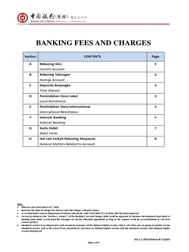 Banking Fees and Charges: Section A Rekening Giro 2 | PDF | Automated ...
