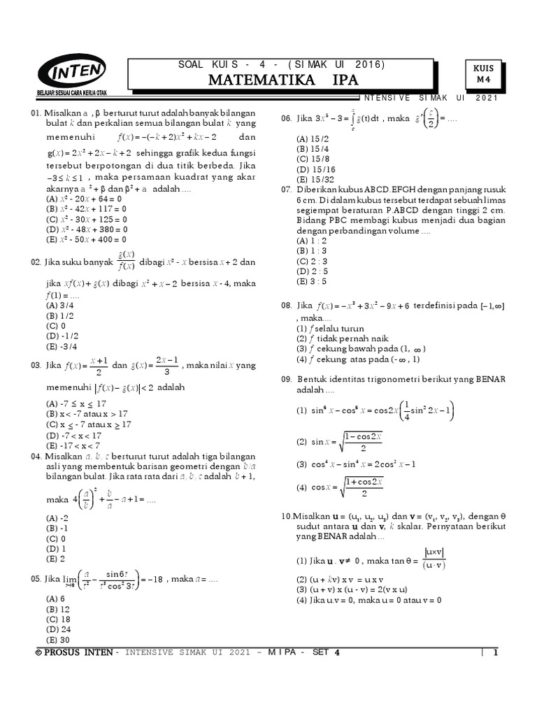 Kuis Mat IPA SIMAK UI | PDF