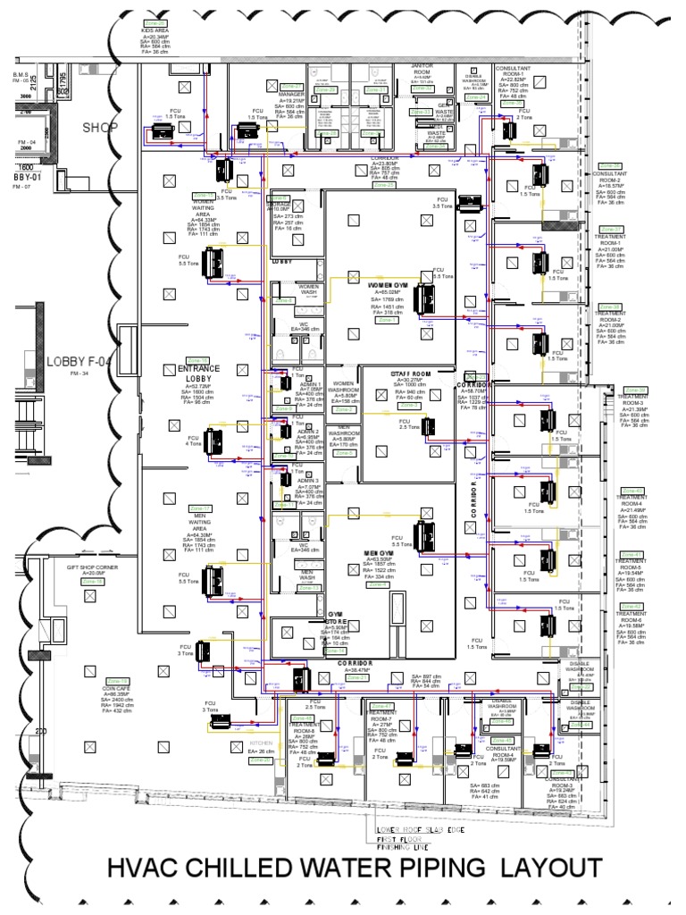 Hvac Chilled Water Piping Layout: Lobby F-04 | PDF