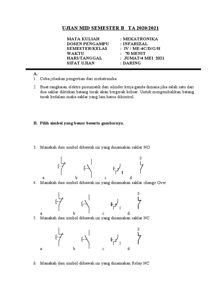 Ujian MID Mekatronika B 2021 | PDF | Teknologi & Rekayasa