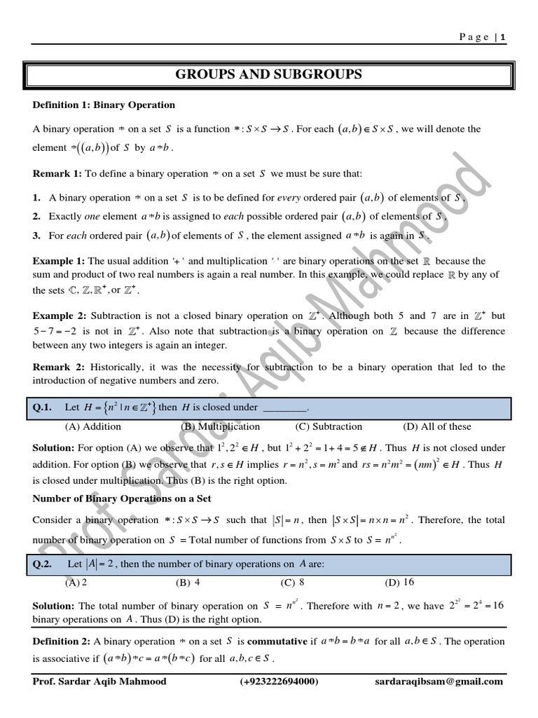 Groups and Subgroups | PDF | Group (Mathematics) | Matrix (Mathematics)