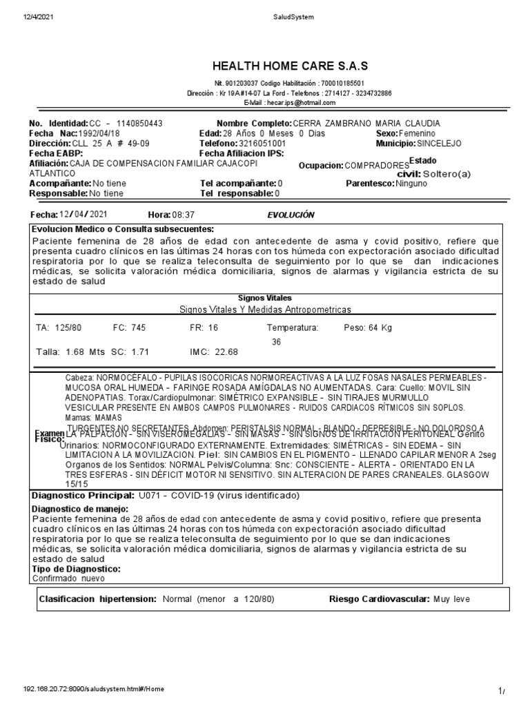 Maria Cerra Evolucion | PDF | Asma | Enfermedades y trastornos