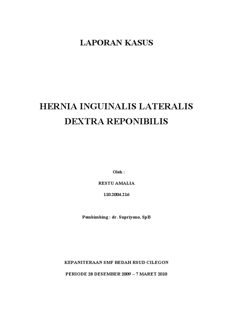 Case Report Hernia Inguinalis Lateralis Dextra Reponibilis | PDF