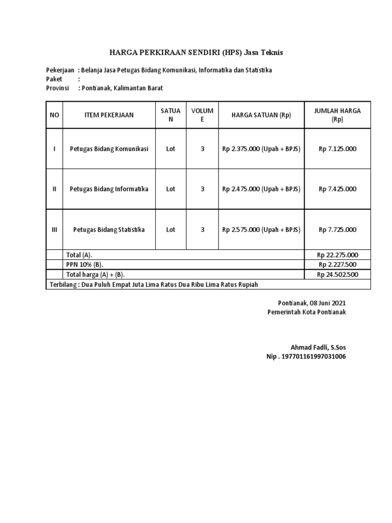 Harga Perkiraan Sendiri (HPS) | PDF