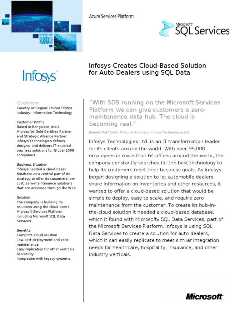 Infosys - SDS Case Study 10-20-08c | PDF | Cloud Computing | Microsoft ...