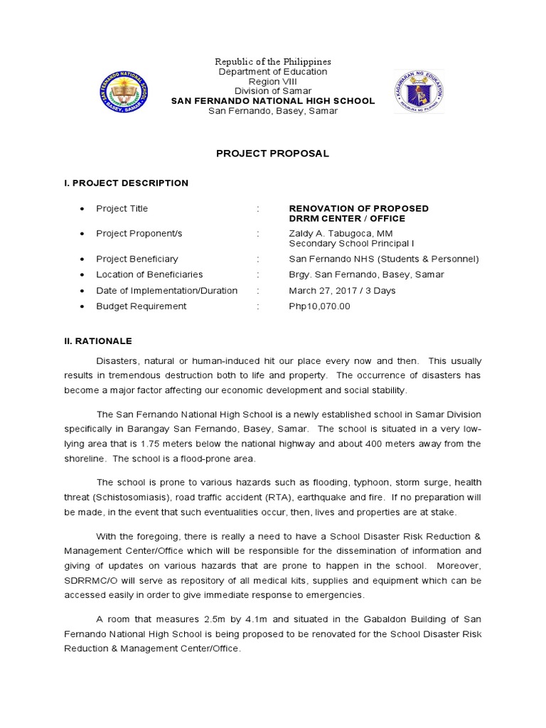 Project Proposal SDRRM Center | PDF | Hazards | Disasters