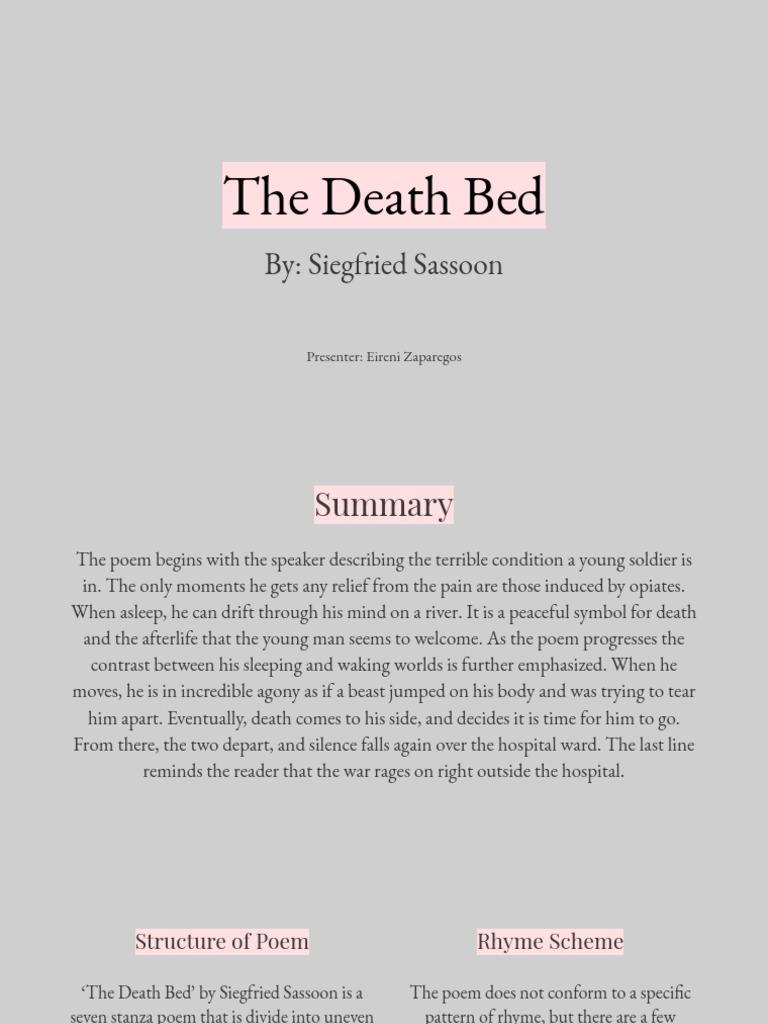 The Death Bed ANALYSIS | PDF | Rhyme | Poetry