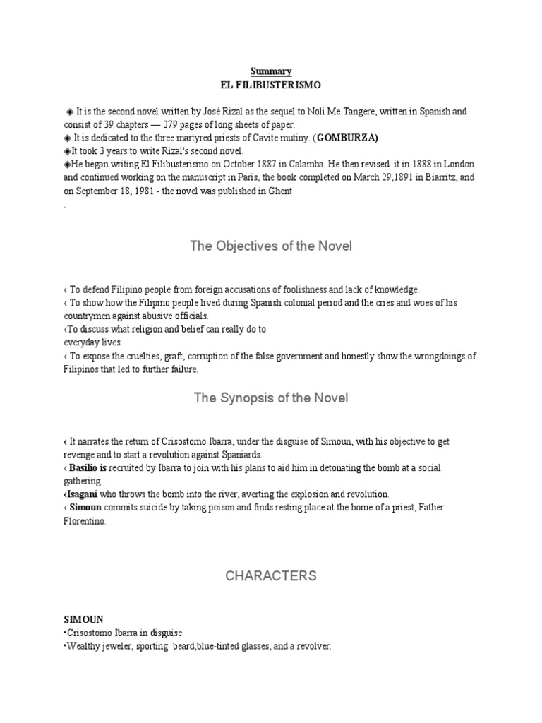 The Objectives of The Novel: El Filibusterismo | PDF | Spanish Language ...