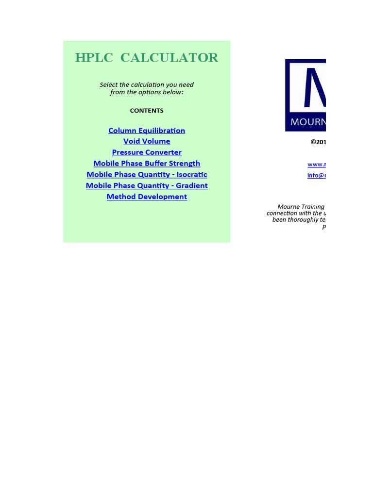 HPLC Calculator MTS | PDF | High Performance Liquid Chromatography ...