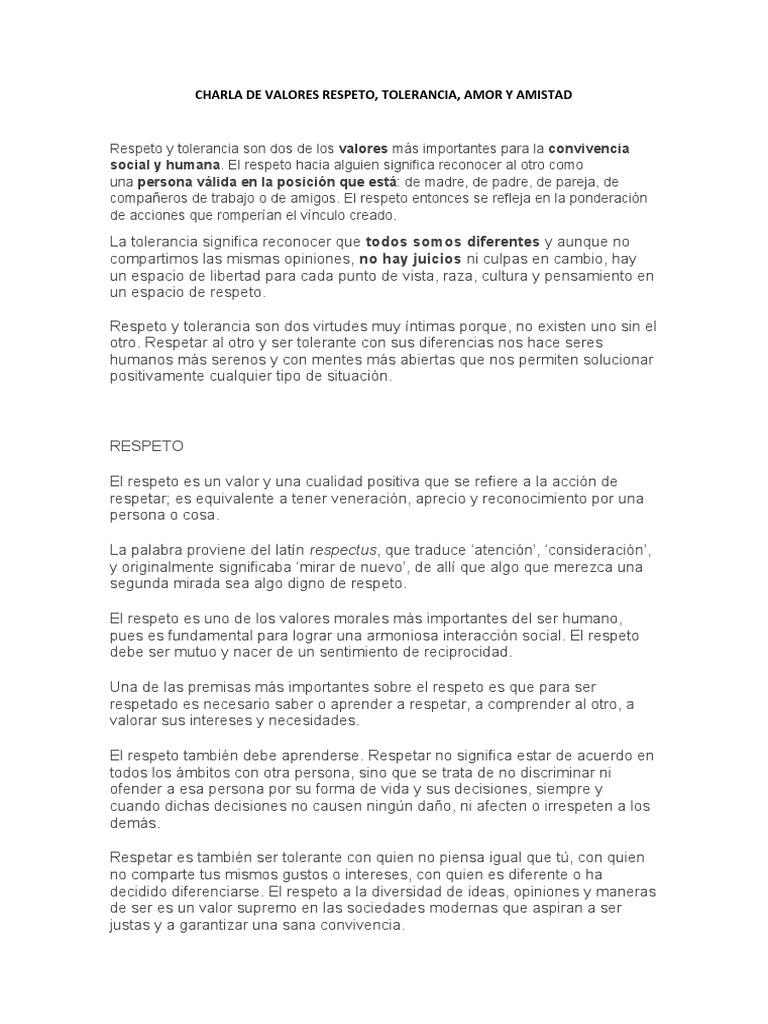 Charlas de Los Valores | Descargar gratis PDF | Tolerancia | Amor