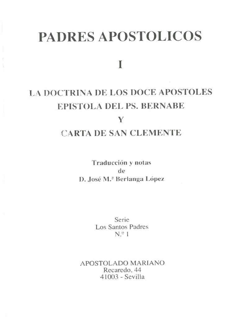 Padres Apostólicos I - La Didajé - Epístola de Bernabé - Carta de San Clemente | PDF