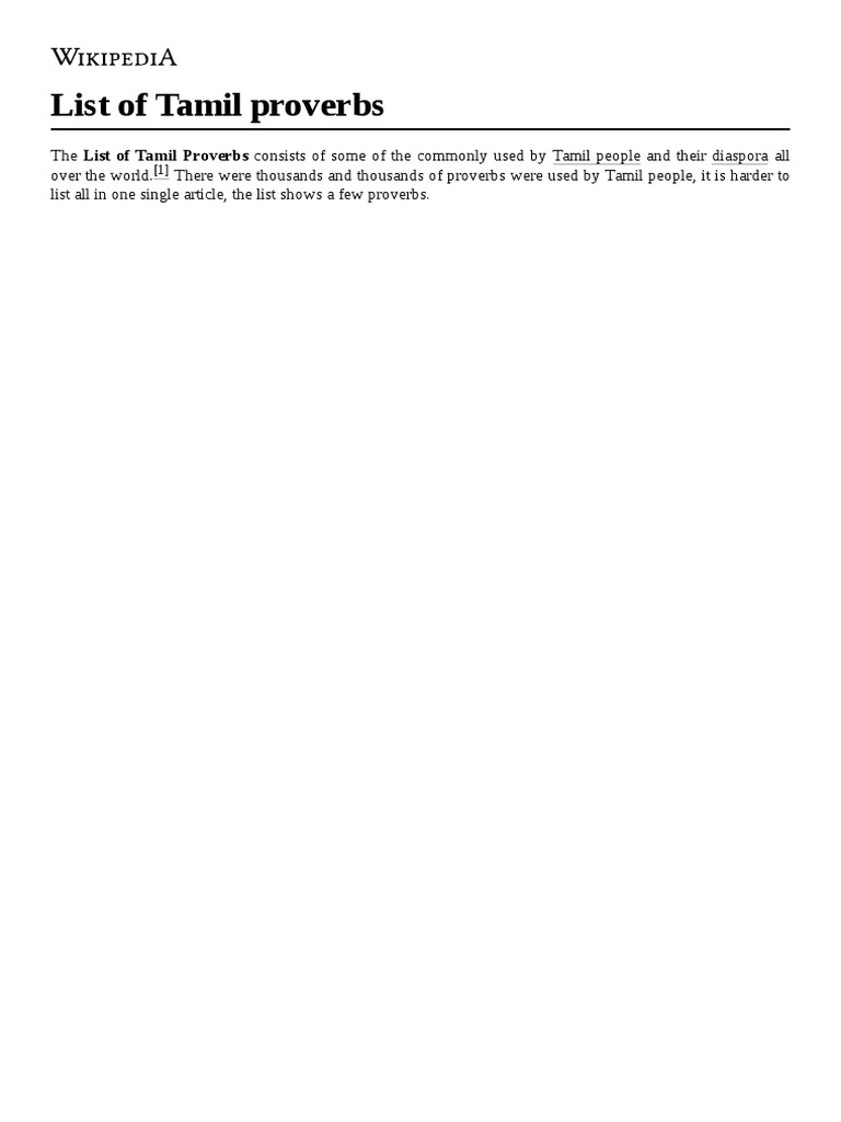 List of Tamil Proverbs | PDF