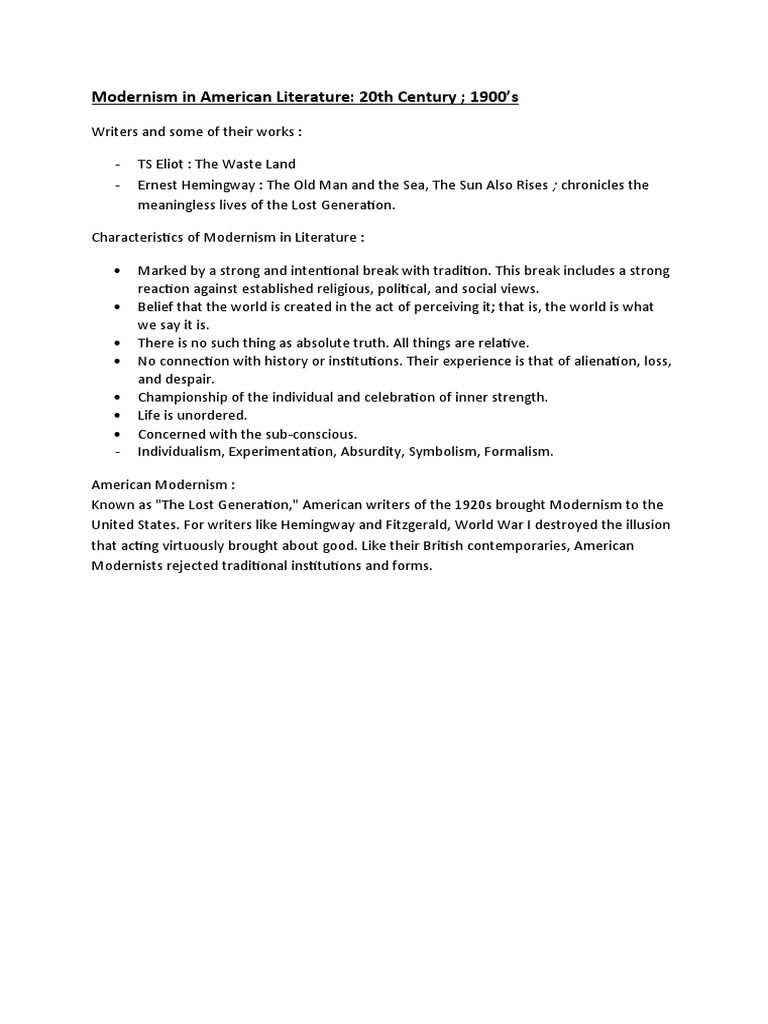 American Modernism: The Lost Generation | PDF