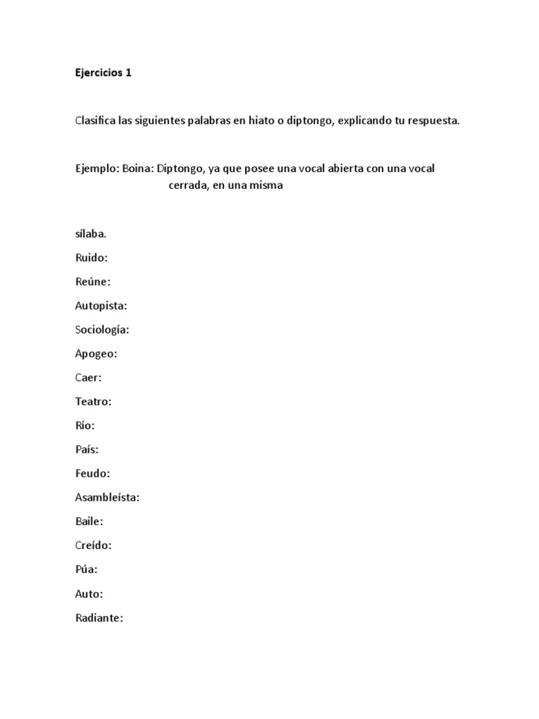 Clasificación de Hiatos y Diptongos en Palabras Españolas | PDF