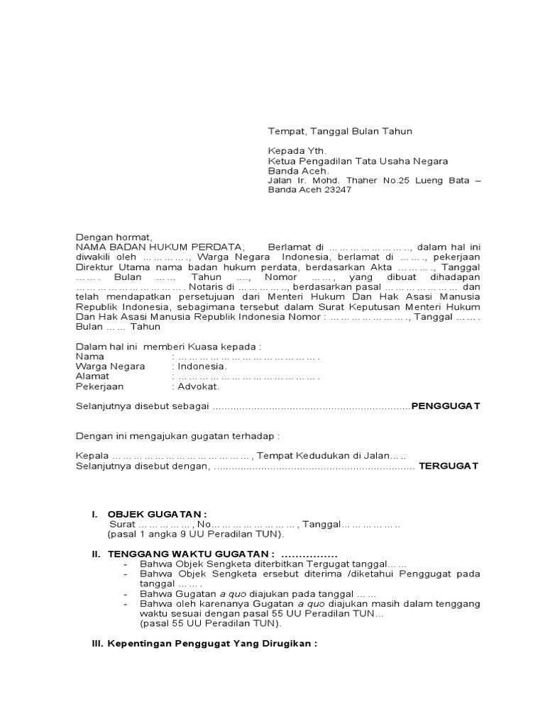 Contoh Surat Gugatan Perdata Sederhana | PDF