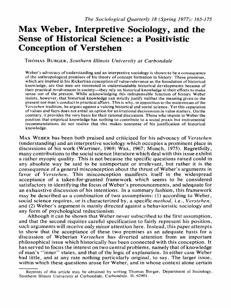 Max Weber, Interpretive Sociology, and The Sense of Historical Science ...