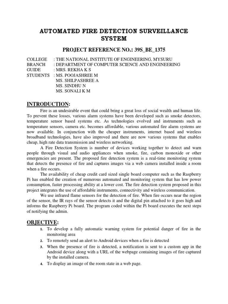 Automated Fire Detection Surveillance System | PDF | Wireless | Sensor