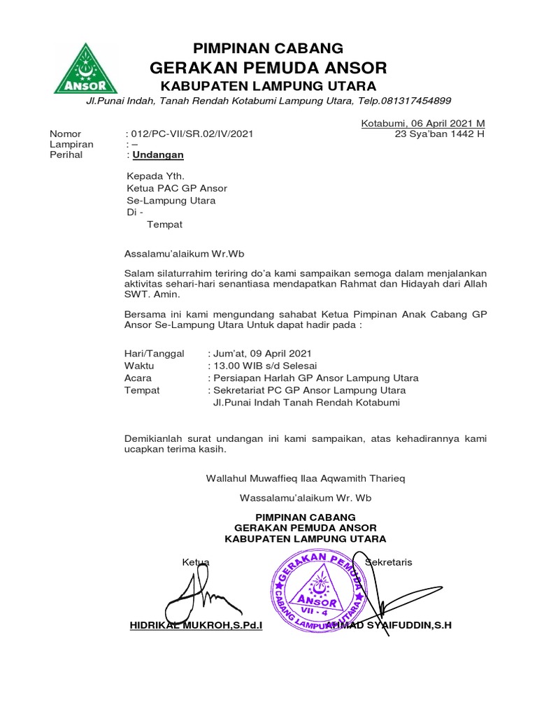 Surat Undangan Harlah | PDF