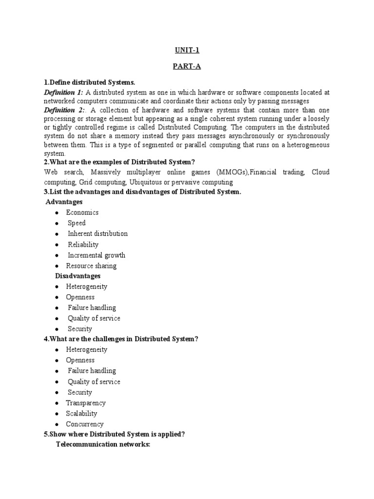 UNIT 1 DS Question Bank With Answers | PDF | Distributed Computing | Computer Network