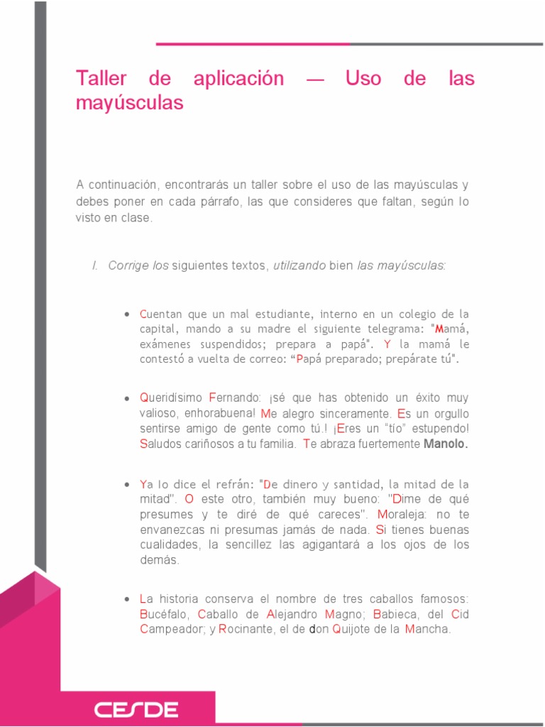 Taller sobre el uso de mayúsculas | PDF