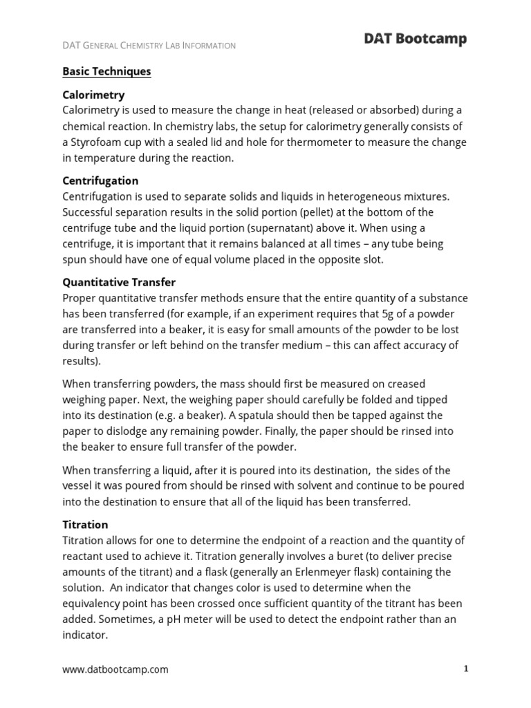 General Chemistry Lab Cheat Sheet | PDF | Filtration | Titration