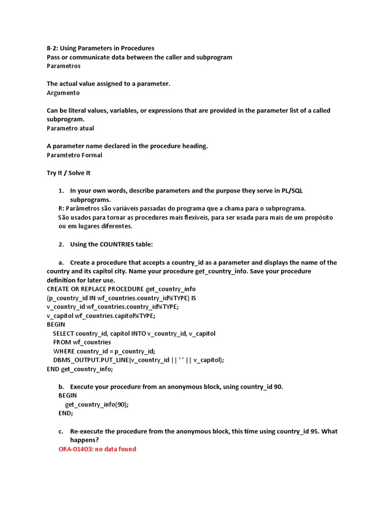 8-2 Using Parameters in Procedures | PDF | Subroutine | Parameter (Computer Programming)