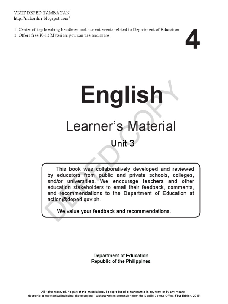 English 4 - Third Quarter - Learners Materials - ENG4 - LM - U3 | PDF ...