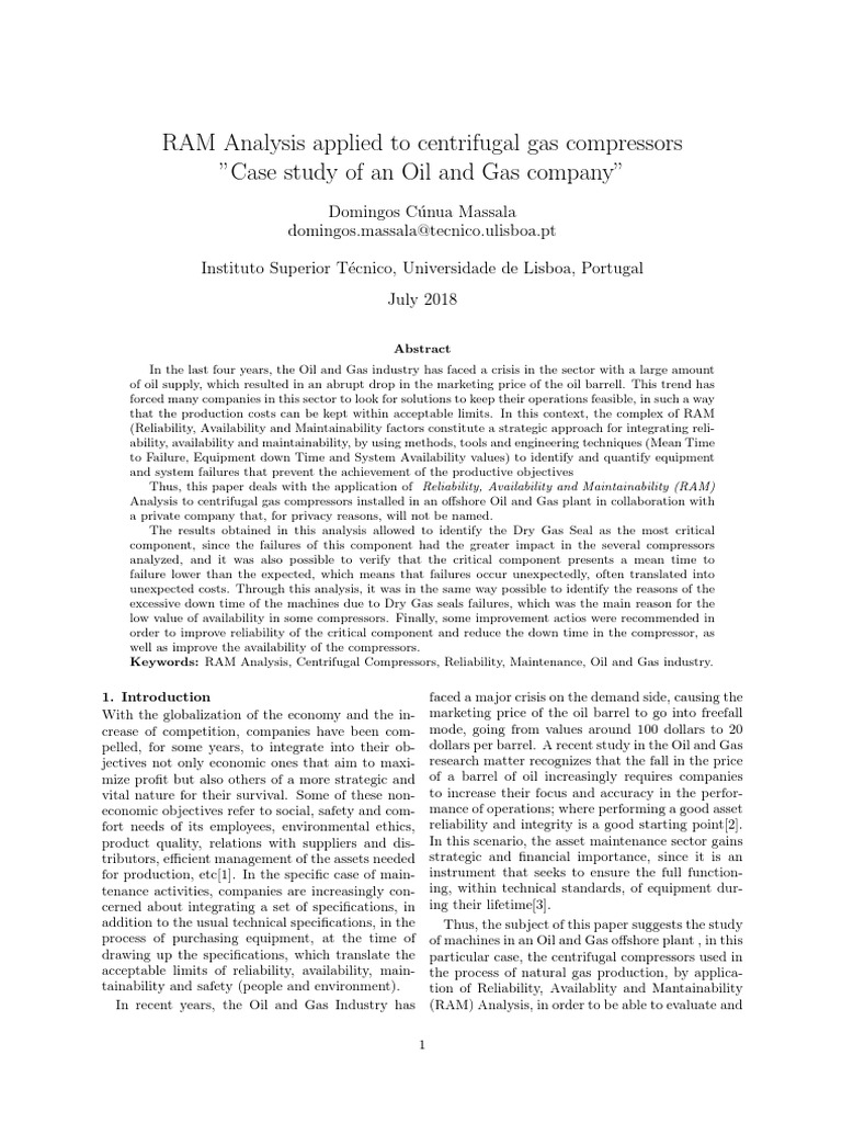 RAM Analysis for Oil & Gas Compressors | PDF | Reliability Engineering ...