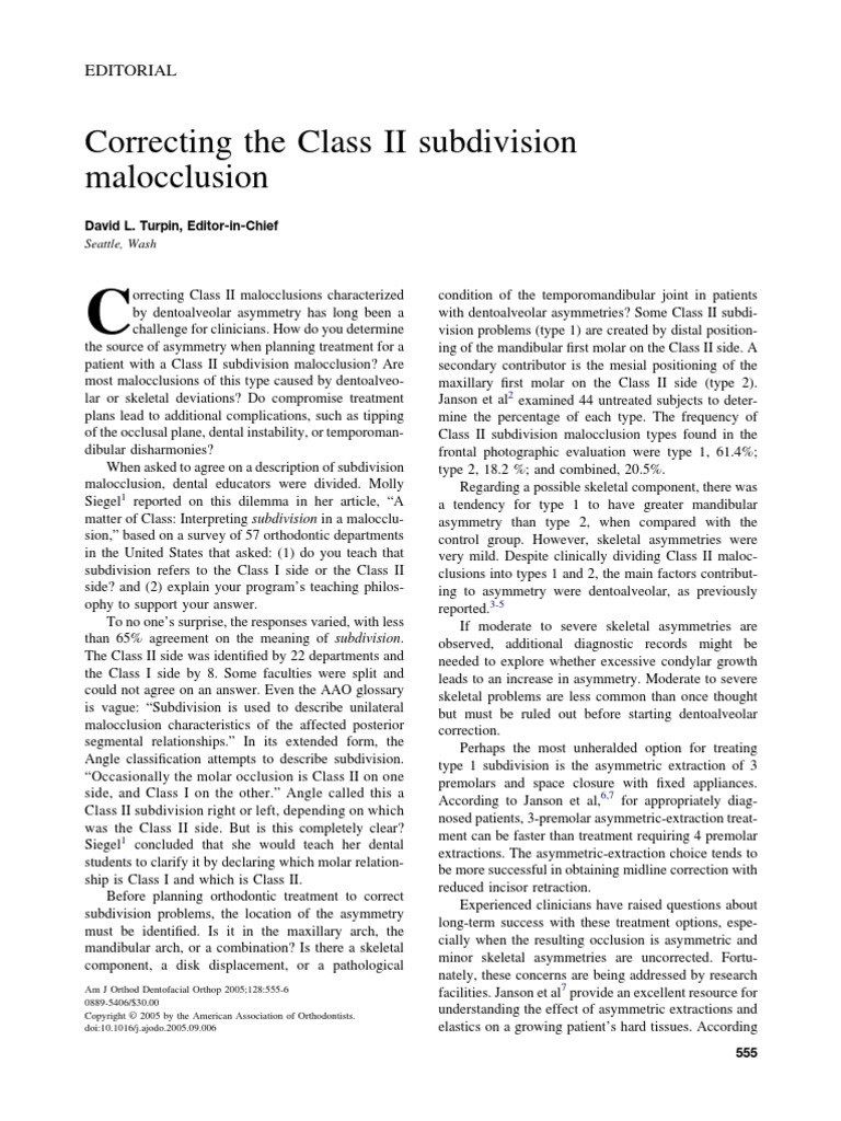 Correcting The Class II Subdivision Malocclusion | PDF | Orthodontics ...