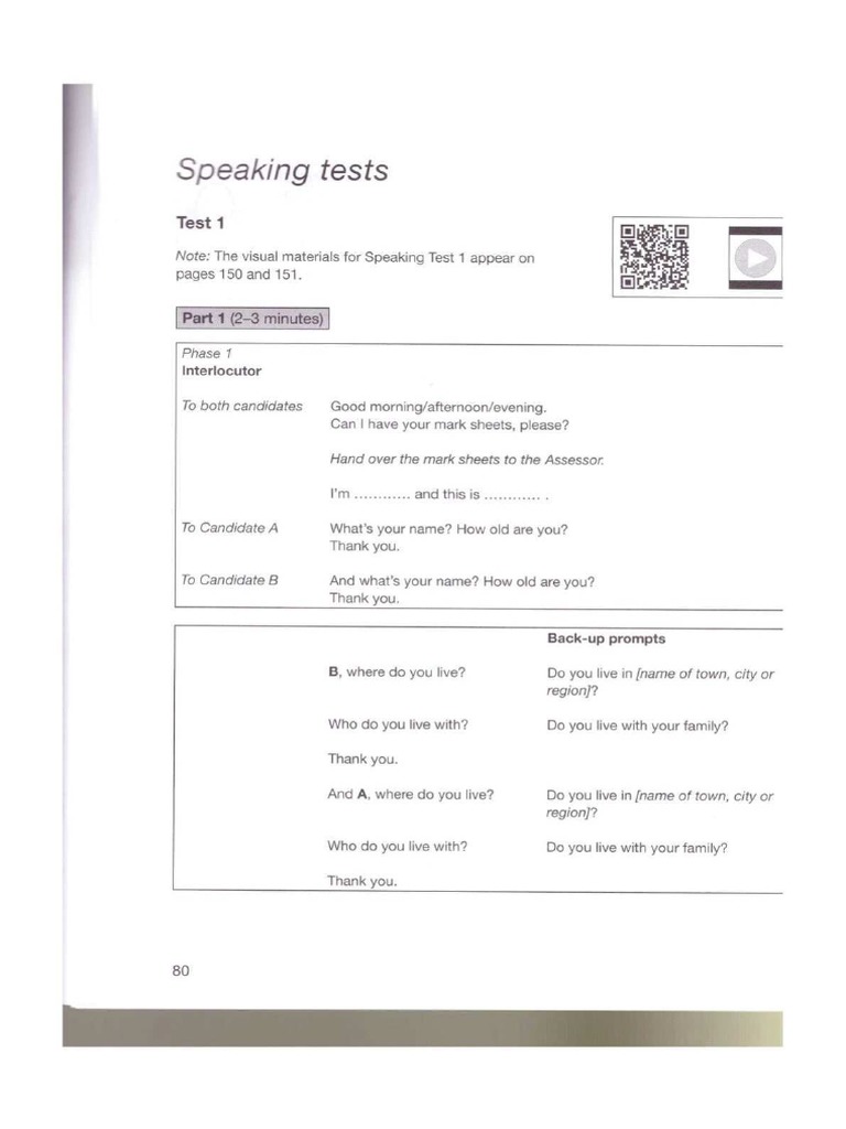 B1 Preliminary For Schools 1-Speaking Test | PDF