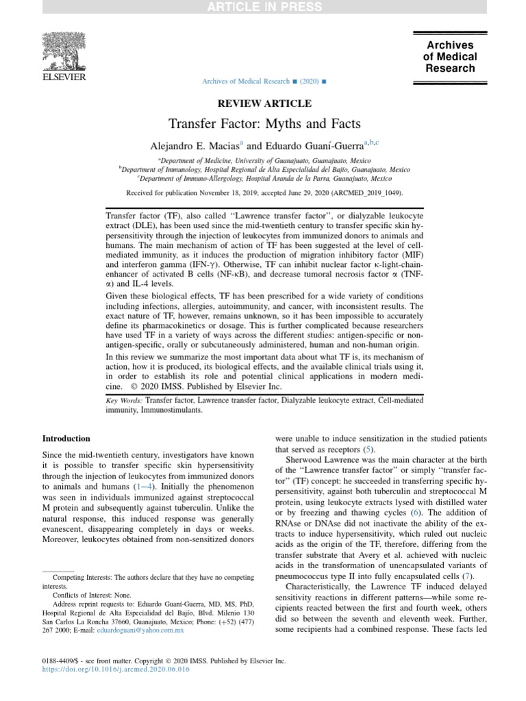 Transfer Factor-Myths and Facts | PDF | Interferon Gamma | Cancer