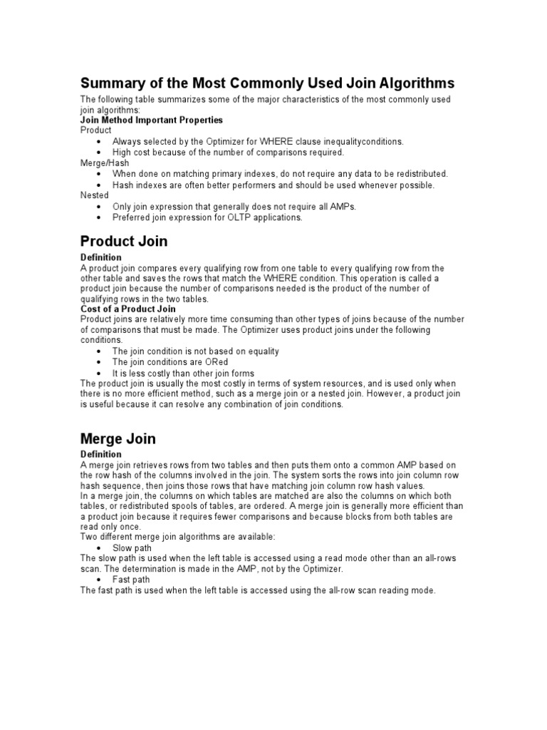 Most Commonly Used Join Algorithms Pdf Database Index Databases 