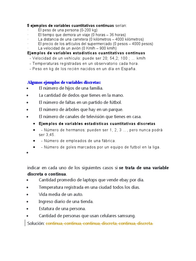 5 Ejemplos de Variables Cuantitativas Continuas | PDF | Felicidad ...