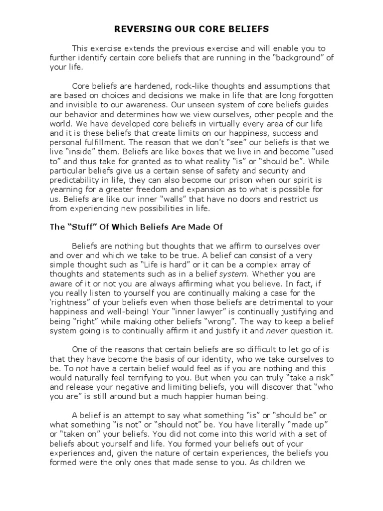 25 Reversing Core Beliefs | PDF