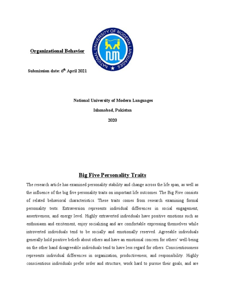 Organizational Behavior Assignment | PDF | Extraversion And Introversion | Human Nature