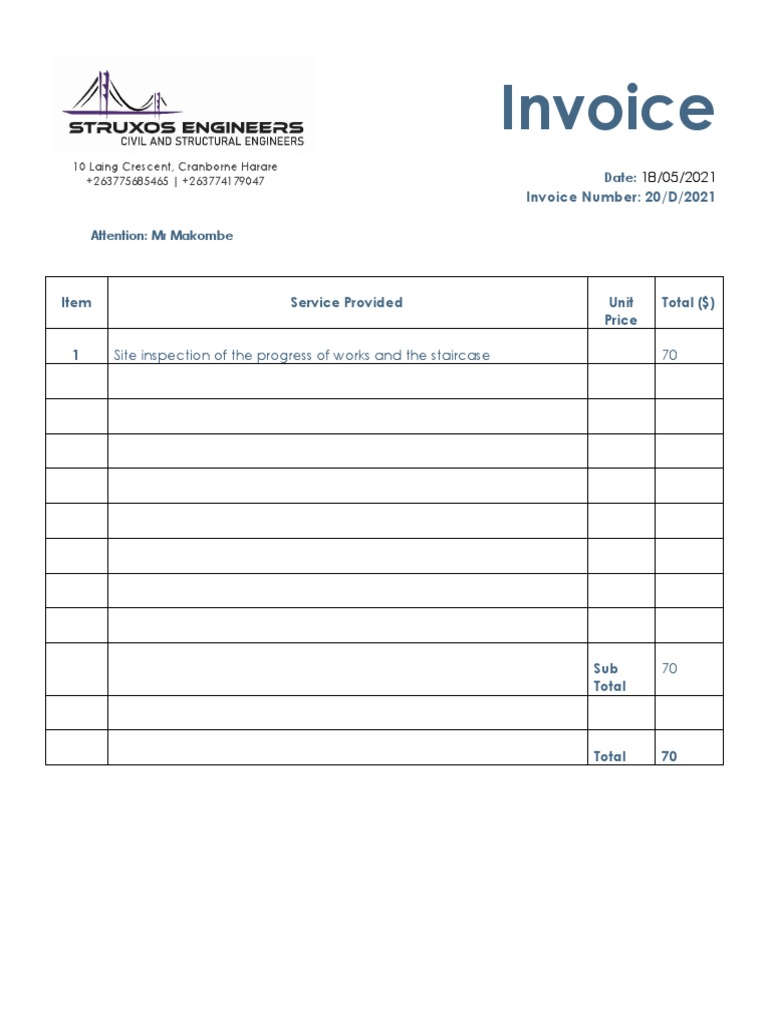 Site inspection progress report and invoice for staircase works at 10 ...