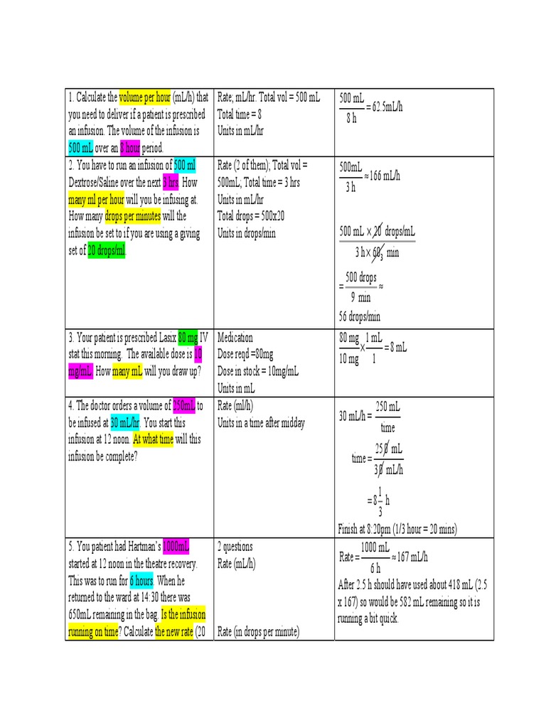 Drug Calculation - IV Fluids Calculation | PDF | Intravenous Therapy ...