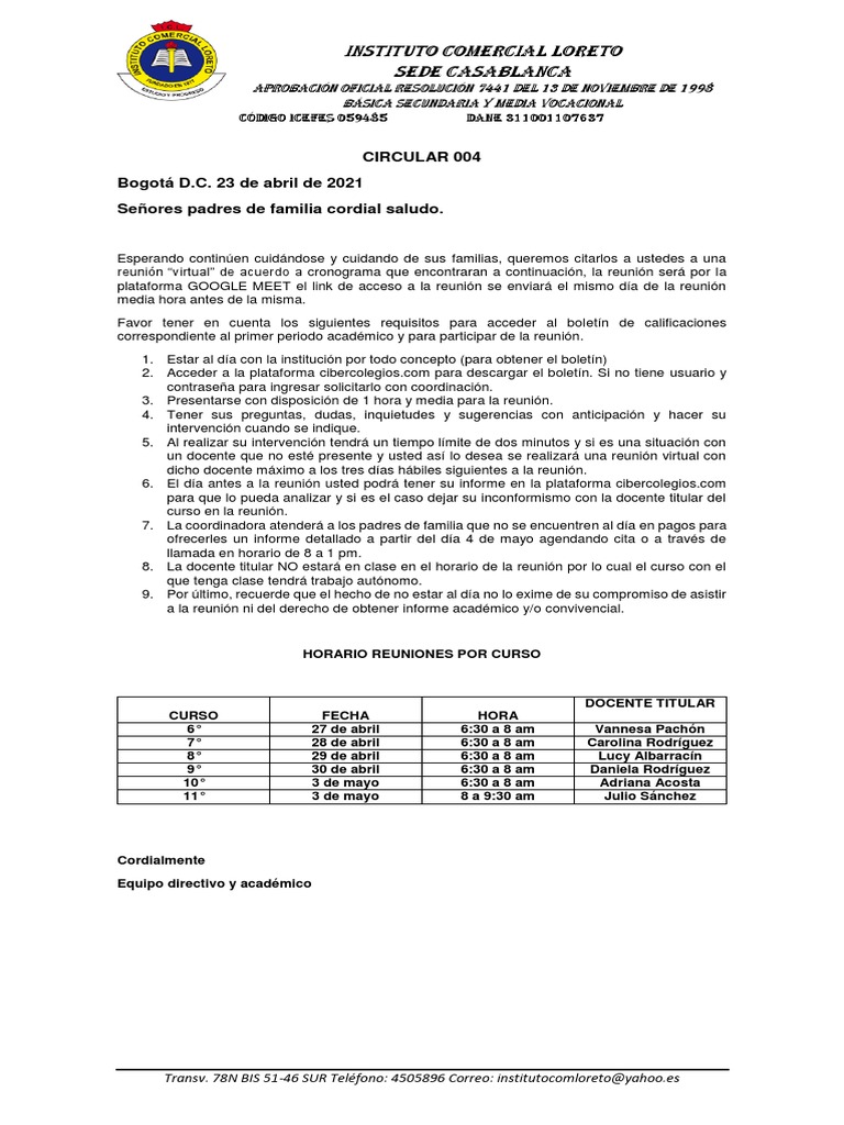 Circular 004 Primera Entrega de Informe Académico 2021 | PDF | Science ...