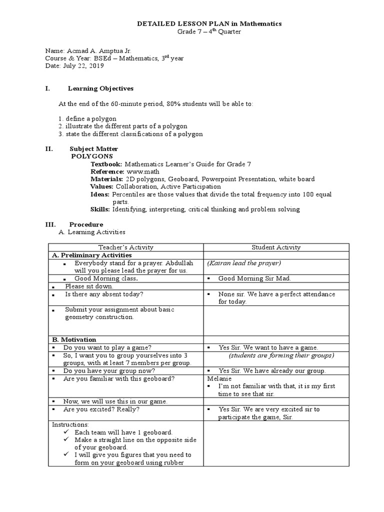 Understanding Polygons: A Detailed Lesson Plan on Classifying and ...
