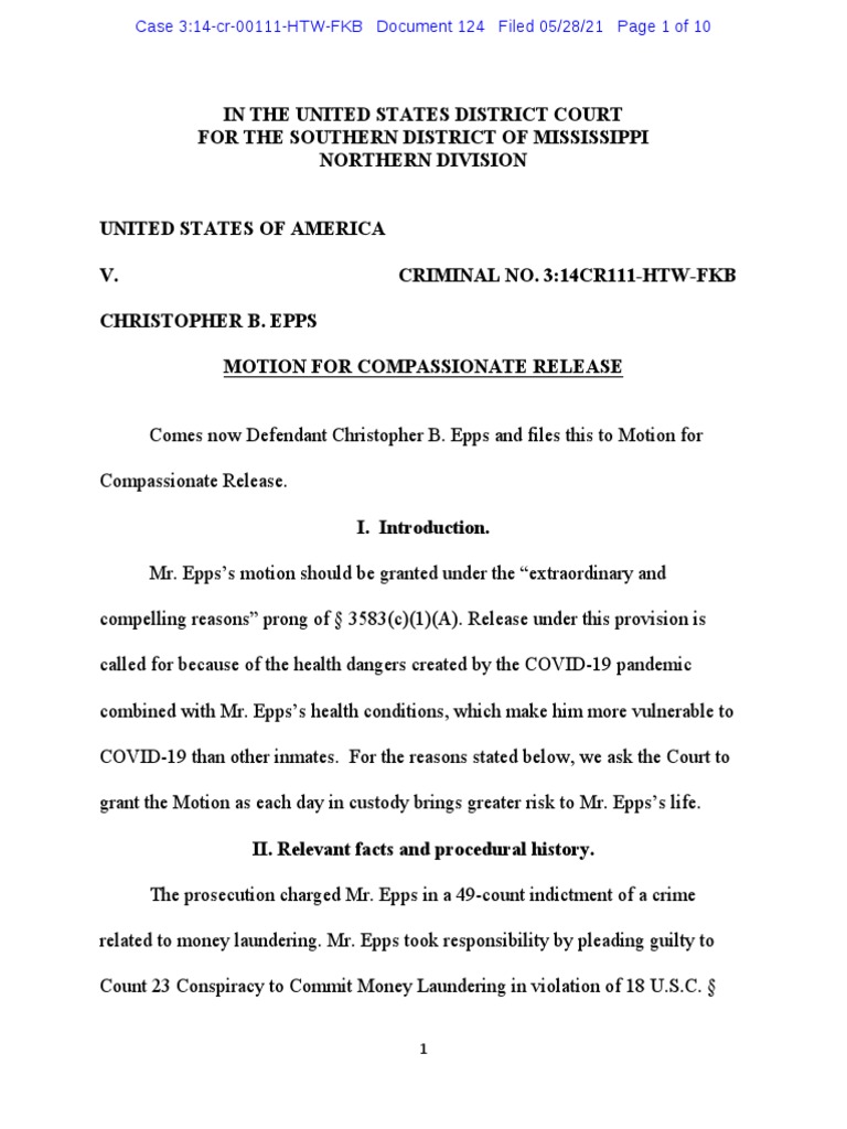 Epps Motion For Compassionate Release | PDF | Infection | Public Health