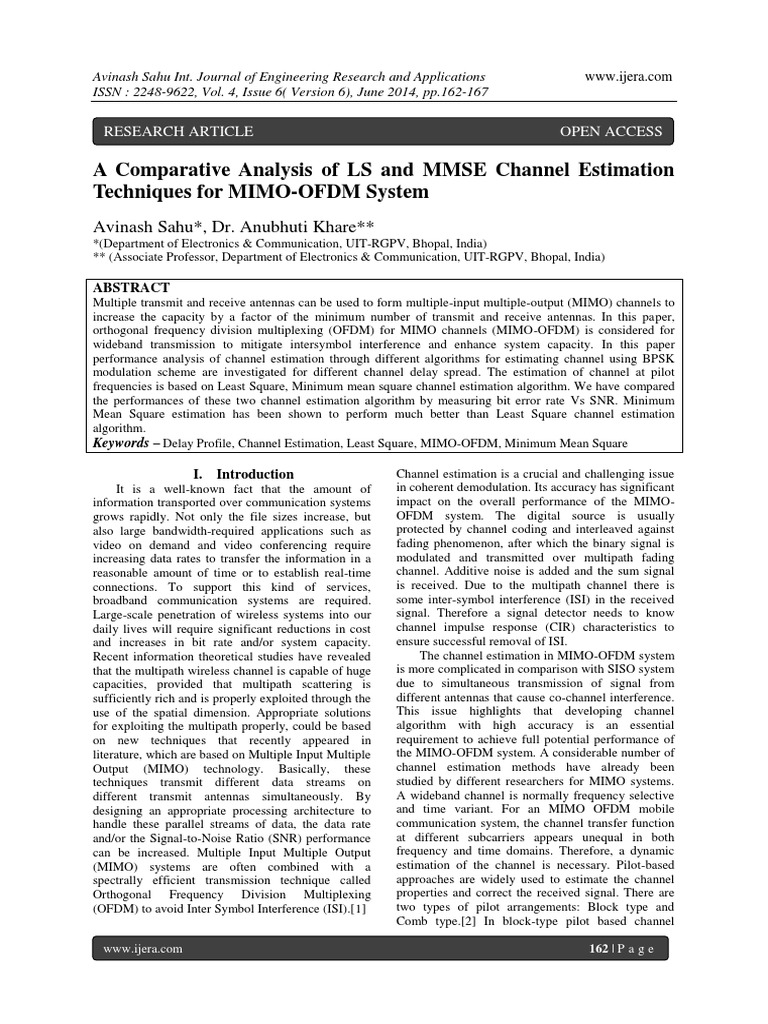 A Comparative Analysis of LS and MMSE Channel Estimation Techniques For MIMO-OFDM System | PDF ...