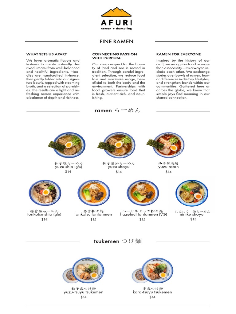 Afuri Menu | PDF | Ramen | Cooking