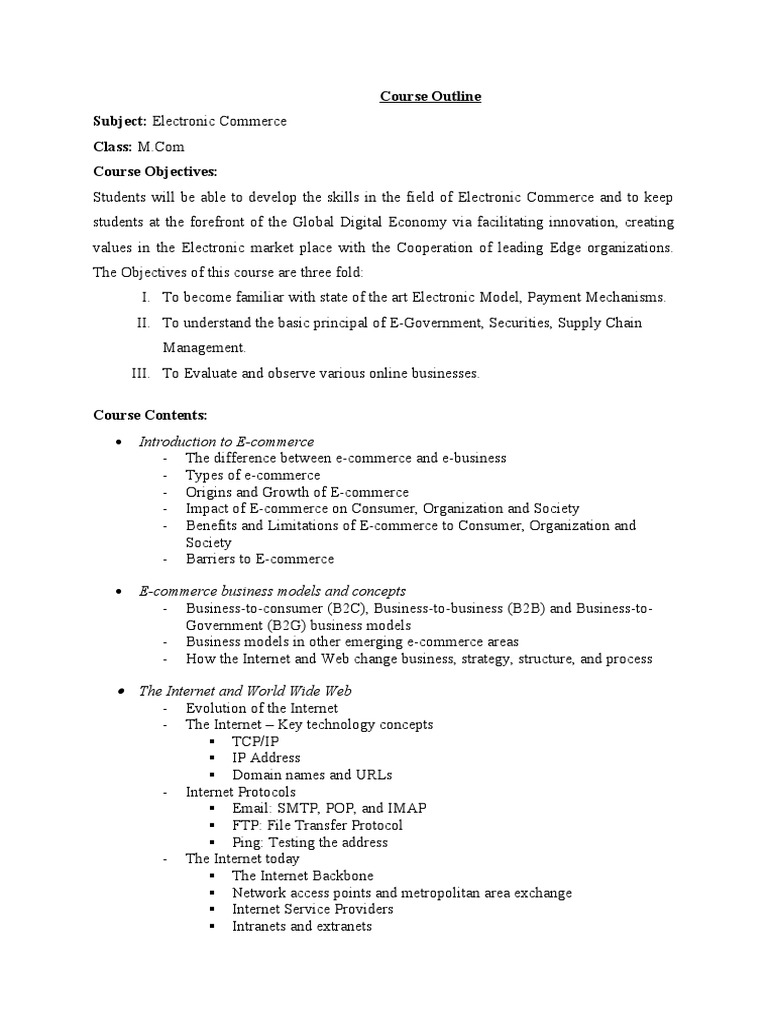 Course Outline Subject: Electronic Commerce Course Objectives | PDF | E ...