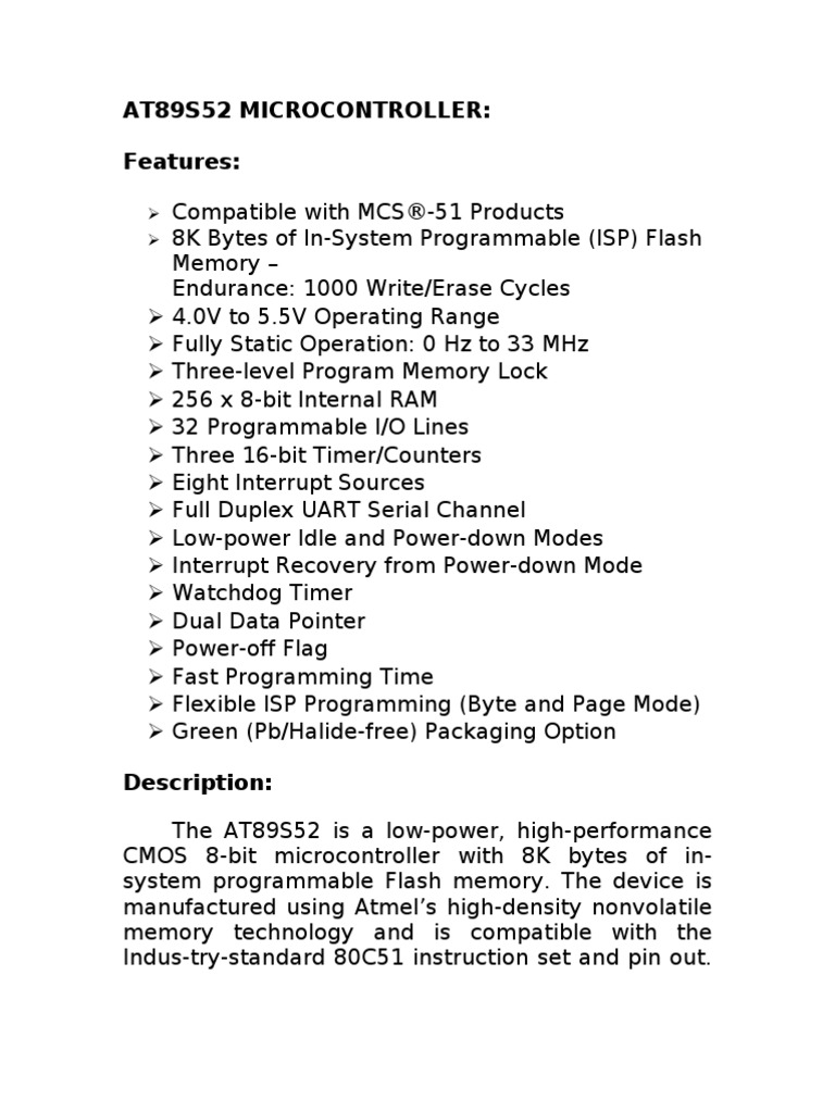 AT89s52 Microcontroller | PDF | Random Access Memory | Microcontroller AT89s52 Microcontroller | PDF | Random Access Memory | Microcontroller